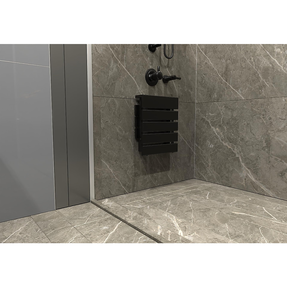 Folding Wall Mounted Teak Wood Handmade Shower Seat, Inside Shower Bathroom Stool for Seniors Disabled Pregnant Handicapped, Foldable Water Resistant Outdoor Bench (Black)