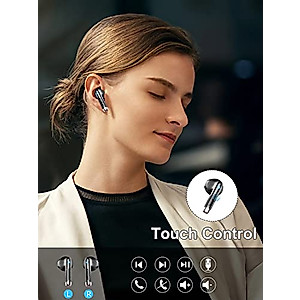 Wasart Wireless Earbud, Bluetooth 5.3 Headphones with 4 ENC Mics, 32H Bluetooth Earphones with Dual LED Display, Wireless Headphones in Ear IP7 Waterproof Bass, Ear Buds Noise Cancelling, USB-C, Black