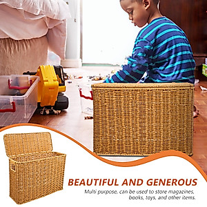 jojofuny Wicker Storage Baskets with Lids, Rattan Magazine Holder, Weave Sundries Basket, Woven Storage Container, for Storage, Living Room, Toy Organizing