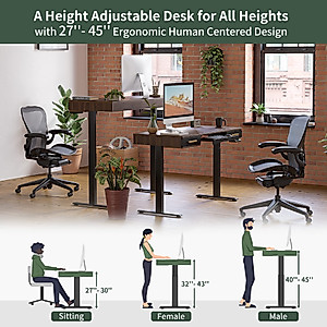 FEZIBO 48" x 26" Mid-Century Modern Electric Standing Desk with 2 Drawers & 1 Keyboard Tray, Whole-Piece Stand Up Home Office Desks, Vintage Top/Black Frame (2 Packages)