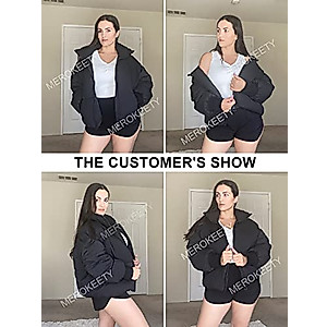 MEROKEETY Women's Winter Long Sleeve Zip Puffer Jacket Pockets Baggy Short Down Coats