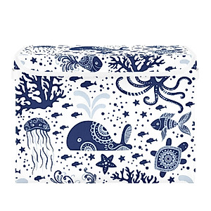 ALAZA Storage Bins Organizer Box Baskets Lidded Clothes for Shelves Closet Underwater Jellyfish Starfish Turtles Collapsible Stackable Storage Cubes Handles