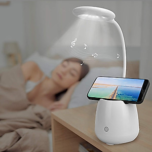 Sutinna Multifunctional LED Table Lamps, Bluetooth Speaker Touch Control Desk Light Phone Stand, Dimmable Office Desk Lamp with USB Charging Port(White)