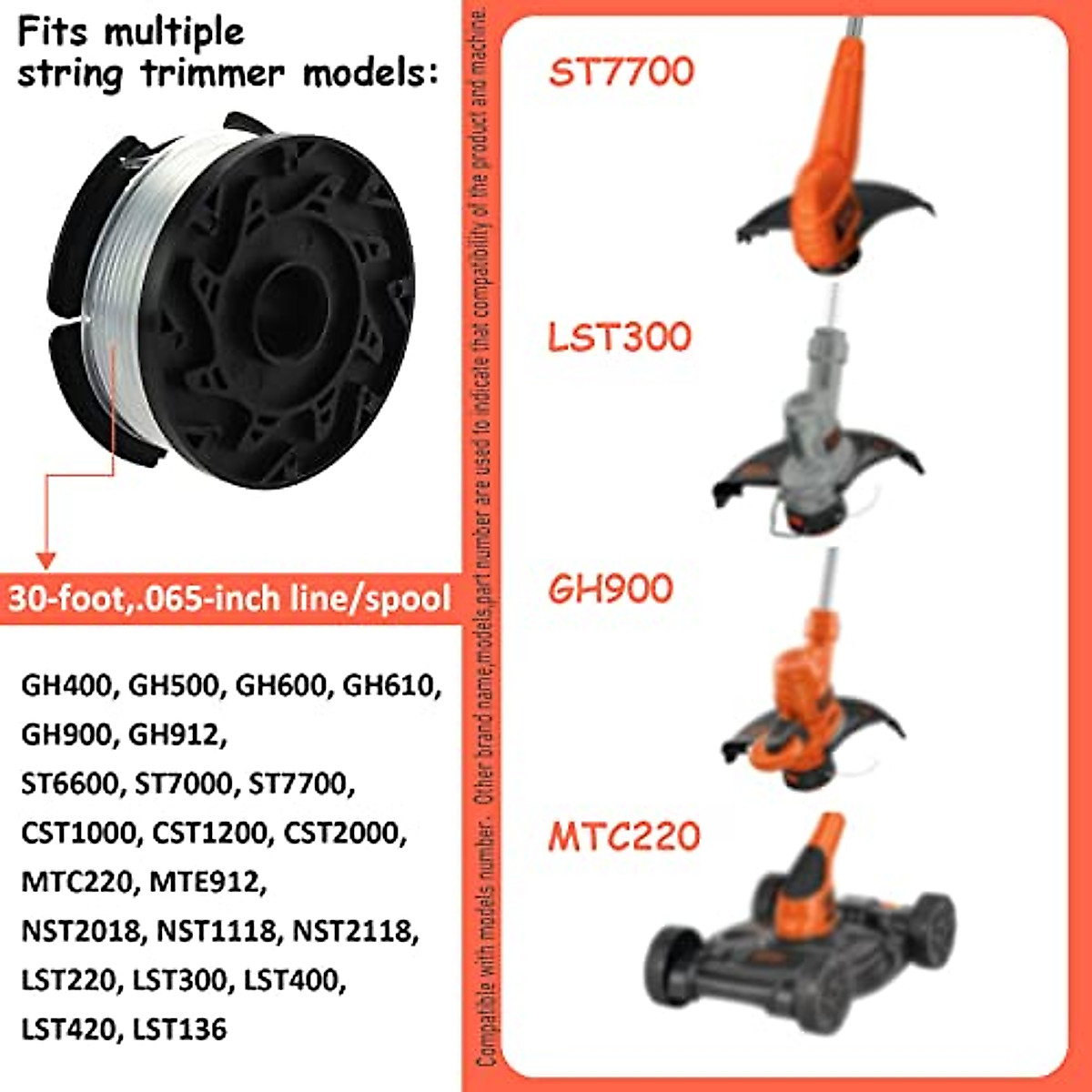 AF 100 Trimmer Line Replacement AF-100 Compatible with Black and Decker, with 385022-03 Trimmer Line Cap and Spring (12 Spool+3 Cover)