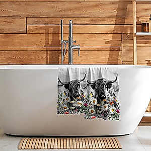 Giwawa Farm Cow Hand Towels Scottish Bull Soft Thin Bath Towel Set of 2 Cotton Luxury Kitchen Washcloths for Bathroom Home Gym Hotel Sport