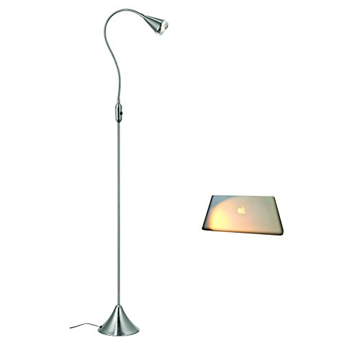 HomeFocus - LED Floor Lamp, Floor Lamp,Floor Light,Eye-Caring,Floor Lamp for Living Room,Bedroom,Metal,Satin Nickel,Flexible Gooseneck,LED 5W,3000K,Warm White Light,Energy Efficient Super Bright.