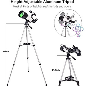 zukakii Telescope for Adults & Kids, 70mm Aperture Astronomical Refractor Telescopes (16X-120X) for Kids Beginners with Carry Bag, Phone Adapter, AZ Mount Gift for Christmas