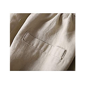 Tanming Women's Casual Linen Elastic Waist Tapered Pants Trousers with Drawstring (Khaki, Large)