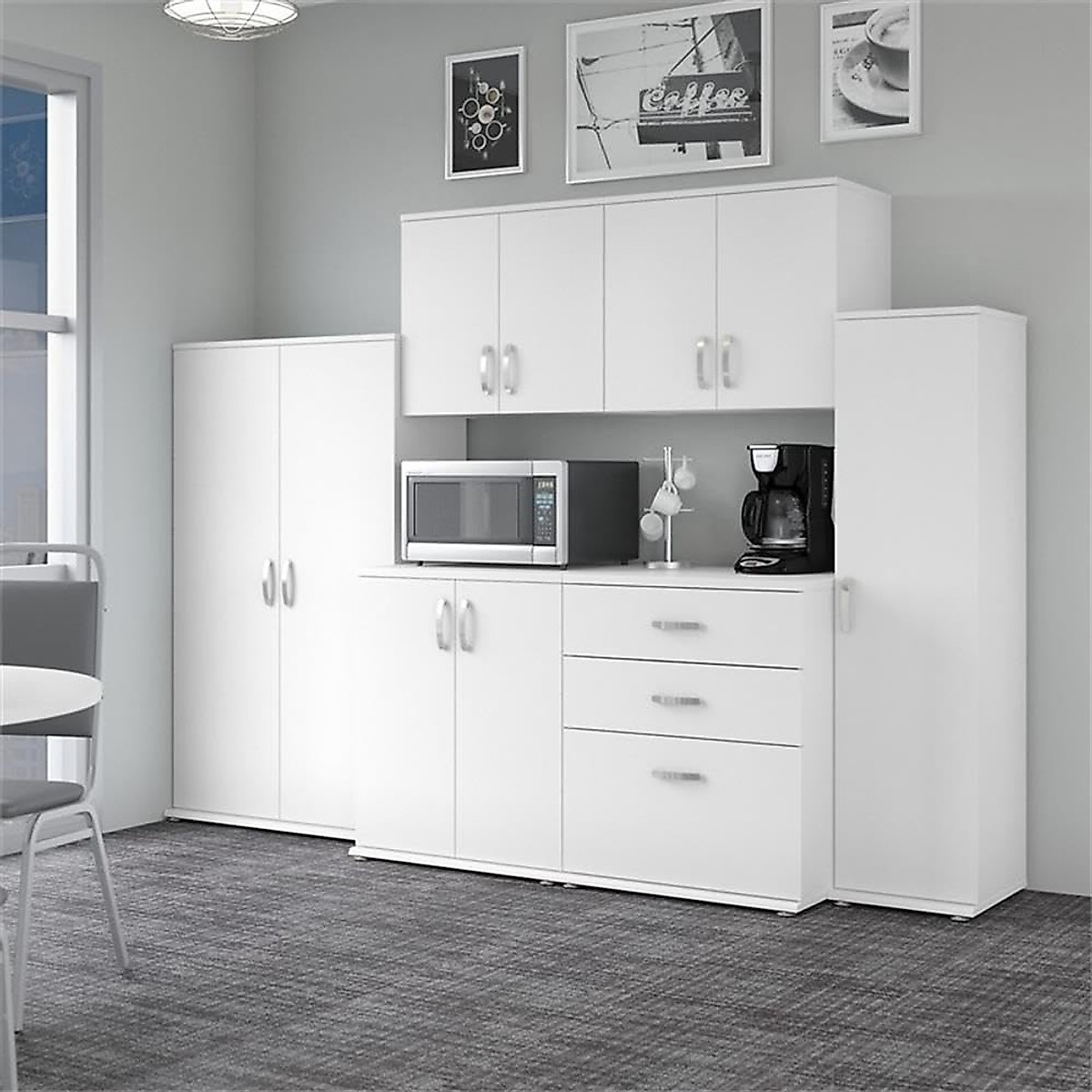 Bush Business Furniture Universal 6 Piece Modular Storage Set with Floor and Wall Cabinets, White