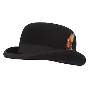 EOZY Mens 100% Wool Black Derby Hat with Removable Feather Satin Lined Roll Brim Bowler Hat