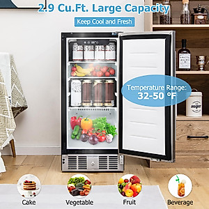 KOTEK 115 Cans Beverage Refrigerator, 32 to 50℉, Under Counter Freestanding Beverage Cooler w/Lockable Stainless Steel Door for Drinks and Food, 2.9 Cu.ft, Mini Beer Fridge for Bedroom, Dorm, Home