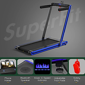GYMAX 2 in 1 Under Desk Treadmill, Folding Running Machine with Dual LED Display, APP & Remote Control, Walking Pad Jogging Machine for Home Gym Small Space (Navy)