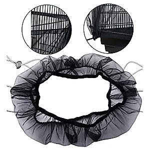 ERDONG Bird Cage Cover, Adjustable Bird Cage Seed Catcher Birdcage Skirt Nylon Mesh Net Guard for Parrot Parakeet Macaw Round Square Cages, Ventilate Dustproof (Black)