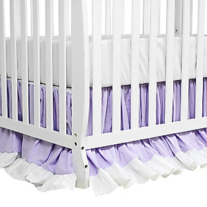 Brandream Girls Crib Bedding Sets White Purple Luxury Baby Nursery Bedding 4 Piece Ruffle Comforter Blanket Set, 100% Cotton