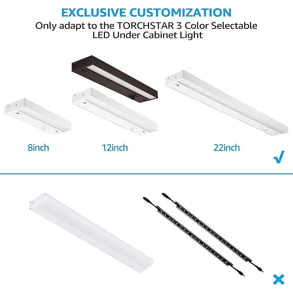 TORCHSTAR 3.3FT Extension Cable, Under Cabinet Light Extension Cable, Interconnect Cable, Male to Female, Pack of 2