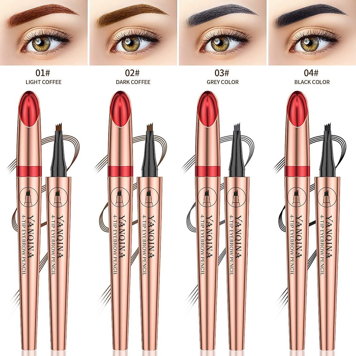 Anifer Liquid Microblading Smoke Gray Eyebrow Pencil. - Waterproof, Long-Lasting, Natural, 4-Point Fork-Tip Eyebrow Pen（Smoke Gray 3#）