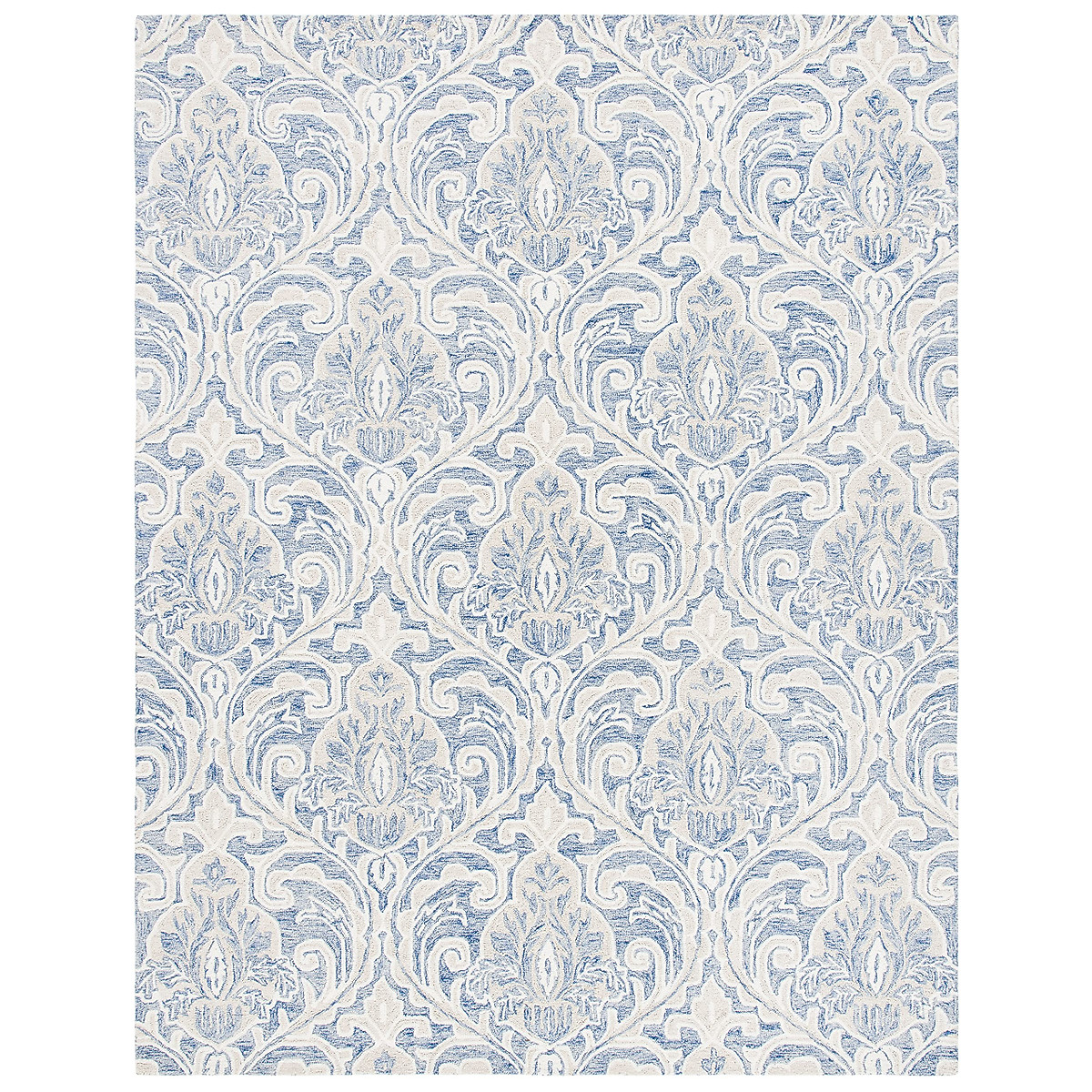 SAFAVIEH Micro-Loop Collection Area Rug - 8' x 10', Ivory & Blue, Handmade Wool, Ideal for High Traffic Areas in Living Room, Bedroom (MLP532A)