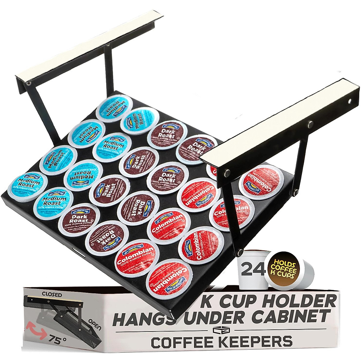 Coffee Keepers Under Cabinet Coffee Pod Holder - Storage Organizer for K-Cup® packs - Discreet Design - Holds 24 Single Coffee Pods - Easy, No-Drill Install - For Home, RV, & Boat Storage
