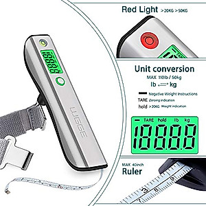 Digital Luggage Scale, WGGE Travel Luggage Weight Scale, Max 110lbs/50kg Baggage Scale with Backlit LCD Display