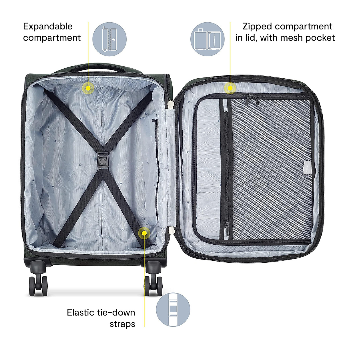 DELSEY PARIS Sky Max 2.0 Softside Expandable Luggage with Spinner Wheels, Black, Checked-Large, 28 Inch