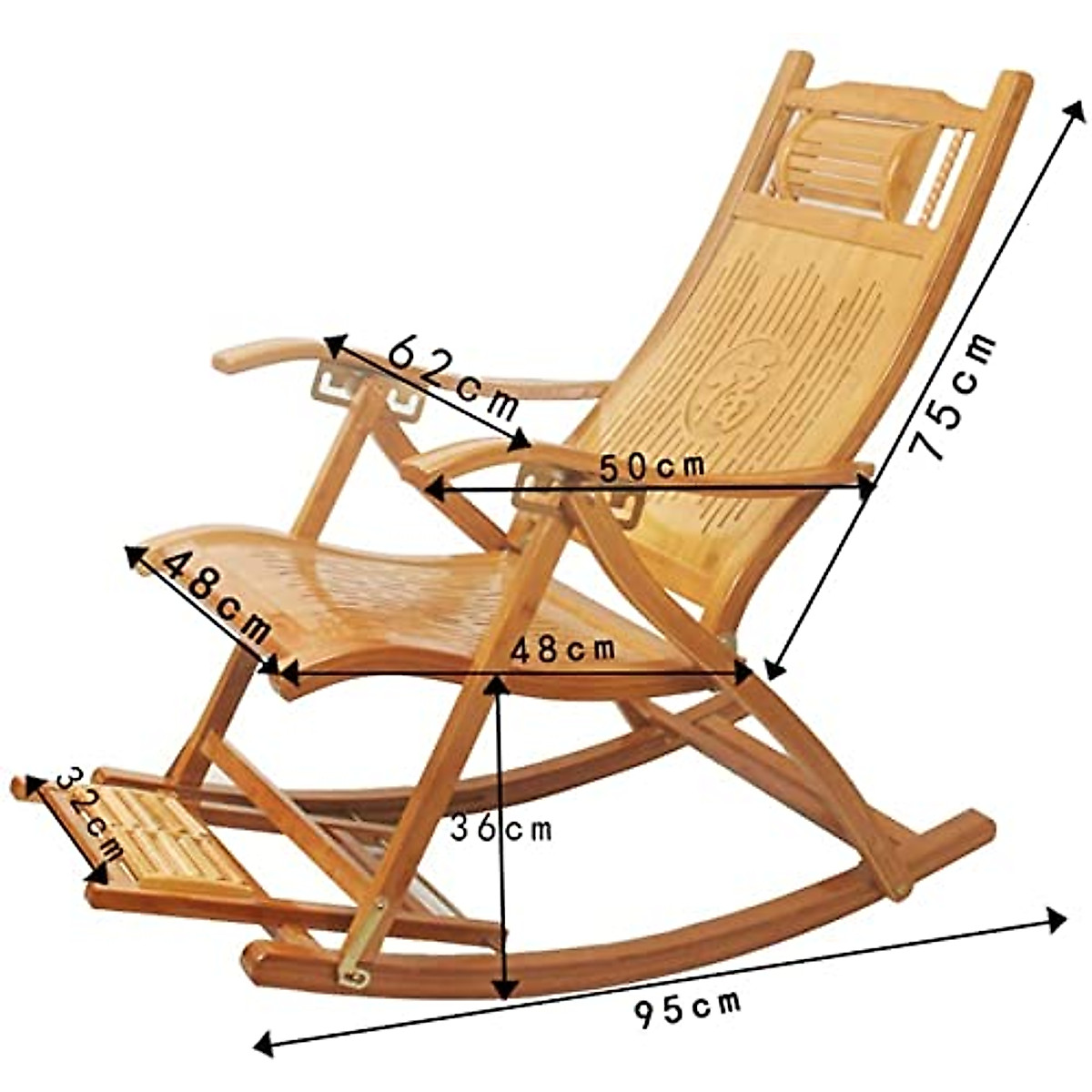 Lounge Chair, Bamboo Rocking ChairFolding Chair,Wooden Bamboo Rocking Chair with Foot Massage, Balcony Recliner Chair,Adjustable Lunch Break/Office/Outdoor Lounge Chair
