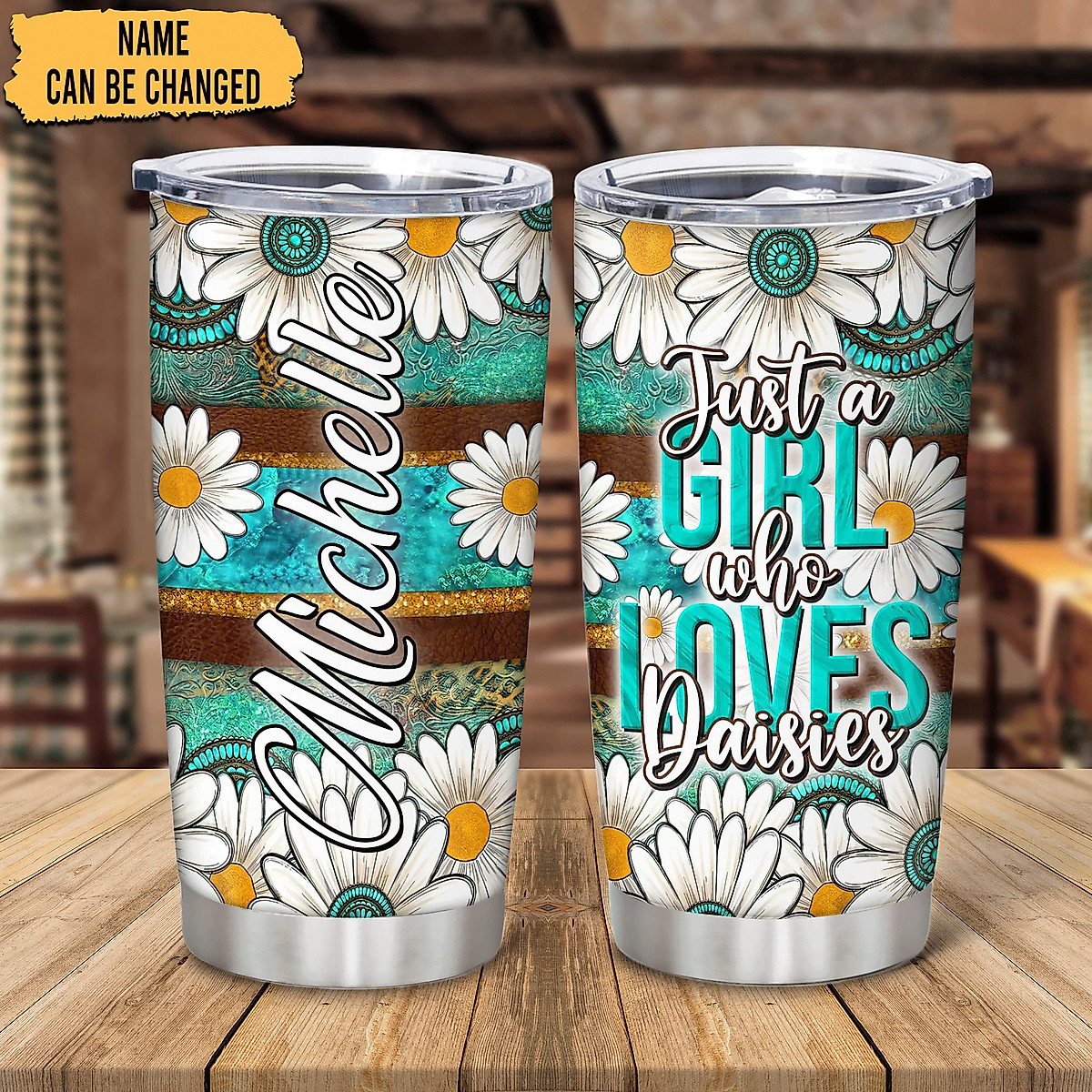 Hyturtle Personalized Gifts For Daisy Flower Lover - Birthday Christmas - Just A Girl Who Loves Daisies Stainless Steel Tumbler 20oz With Straw Lid - Gifts For Her Women Girl Daughter Friend