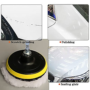 9PCS 4" 6 Inch Natural Wool Polishing Buffing Pad Kit,Polishing Buffing Wheel for Drill Buffer Attachment with 5/8"-11 Drill Adapter Assortment Kit for Car Body Repair Polishing and Waxing