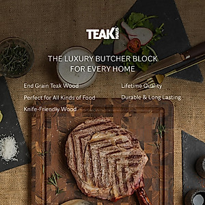 Teakhaus Butcher Block Cutting Board - Medium Thick Cutting Board with Juice Groove - Teak End Grain Wood - Knife Friendly - FSC Certified