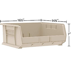 Akro-Mils 30250STONE AkroBins Plastic Storage Bin Hanging Stacking Containers, (15-Inch x 16-Inch x 7-Inch), Stone, (6-Pack)