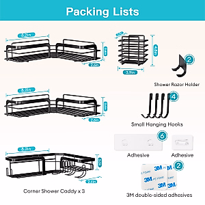 WishJazz Corner Shower Caddy, 6-Pack Adhesive Shower Organizer with Toothbrush Holder, Rustproof Stainless Steel Shower Shelf for Bathroom Storage&Home Decor&Kitchen, Shower Rack for Inside Shower