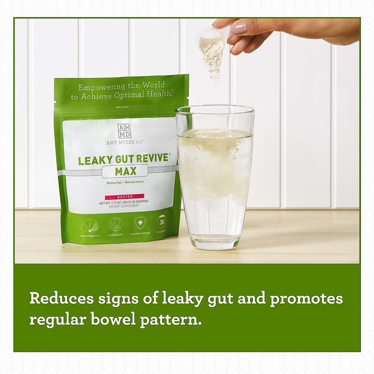 Amy Myers MD Leaky Gut Revive MAX Powder for Leaky Gut Repair “ Potent L-Glutamine Powder to Support Constipation, IBS, Diarrhea, Bloating, Gas, SIBO “ Plant Based Supplement for Gut Health, 1 Month