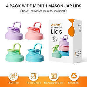 Aieve Mason Jar Lids, 4 Pack Wide Mouth Mason Jar Pour Spout Lid, Canning Lids with Flip Top Lid, Leak-Proof