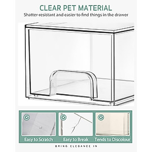 Syntus 3 Piece Set Stackable Makeup Organizers, 4.4'' Tall Acrylic Drawer Organizer, Clear Plastic Cosmetics Storage Drawers for Vanity, Undersink, Bathroom Organizer, Skincare, Kitchen Cabinets
