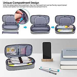 Aiscool Big Capacity Pencil Case Holder Canvas Bag Pen Organizer Pouch Stationery Box Oxford Cloth Large Storage for School Supplies School Office Stuff (Gray) 8.5 x 4 x 2.4 inches