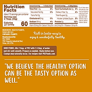 PB2 Original Powdered Peanut Butter - 6g of Protein, 90% Less Fat, Certified Gluten Free, Only 60 Calories per Serving, Perfect for Protein Shakes, Smoothies, and Low-Carb, Keto Diets