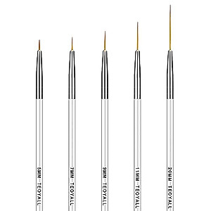 TEOYALL Fine Liner Brush, Nail Art Striping Brushes 5/7/9/11/20mm Thin Line Nail Brush Detail Drawing Brush Gel Nail Polish Brush