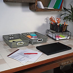 Really Good Stuff 6PK Plastic Desktop Paper Storage Basket for Classroom or Home–14”x10” Plastic Mesh Basket-Secure Papers Crease-Free–Grey