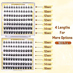 DIY Lash Extension Kit Lash Clusters Kit 168Pcs Natural Look Individual Cluster Eyelashes 10-16MM Eyelash Extensions at Home Lash Bond and Seal Strong Hold by Newcally