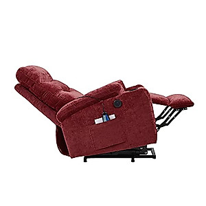 Electric Power Lift Recliner Chair, Vibration Massage Heated Chair for Elderly, Fabric Single Chair with 2 Side Pockets, Lounge Chair with 2 Cup Holders,1 USB Charge Port for Living Room Red