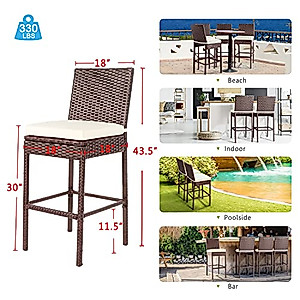 NOVAGLORY Outdoor Bar Stools Wicker Woven Patio Stools & Patio Bar Chairs Height Stools with Footrest Armless Cushion Beige All Weather Rattan Garden Stool for Pool Lawn Porch Backyard (4, Beige)