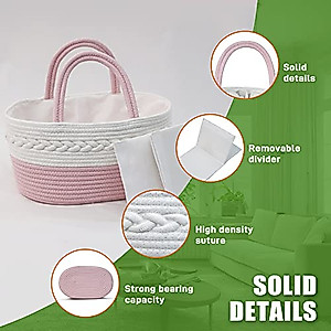 Twira Large Baby Diaper Caddy, Diaper Basket with Divider, Convenient Nursery Storage Box, Rope Diaper Box Organizer for Diapers, Changing Table Diaper Organizer (Pink & White)