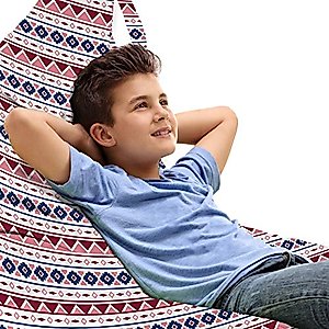 Ambesonne Ethnic Lounger Chair Bag, Pattern with Triangles Rhombuses Squares Pastel Illustration, High Capacity Storage with Handle Container, Lounger Size, Pale Pink Dark Blue