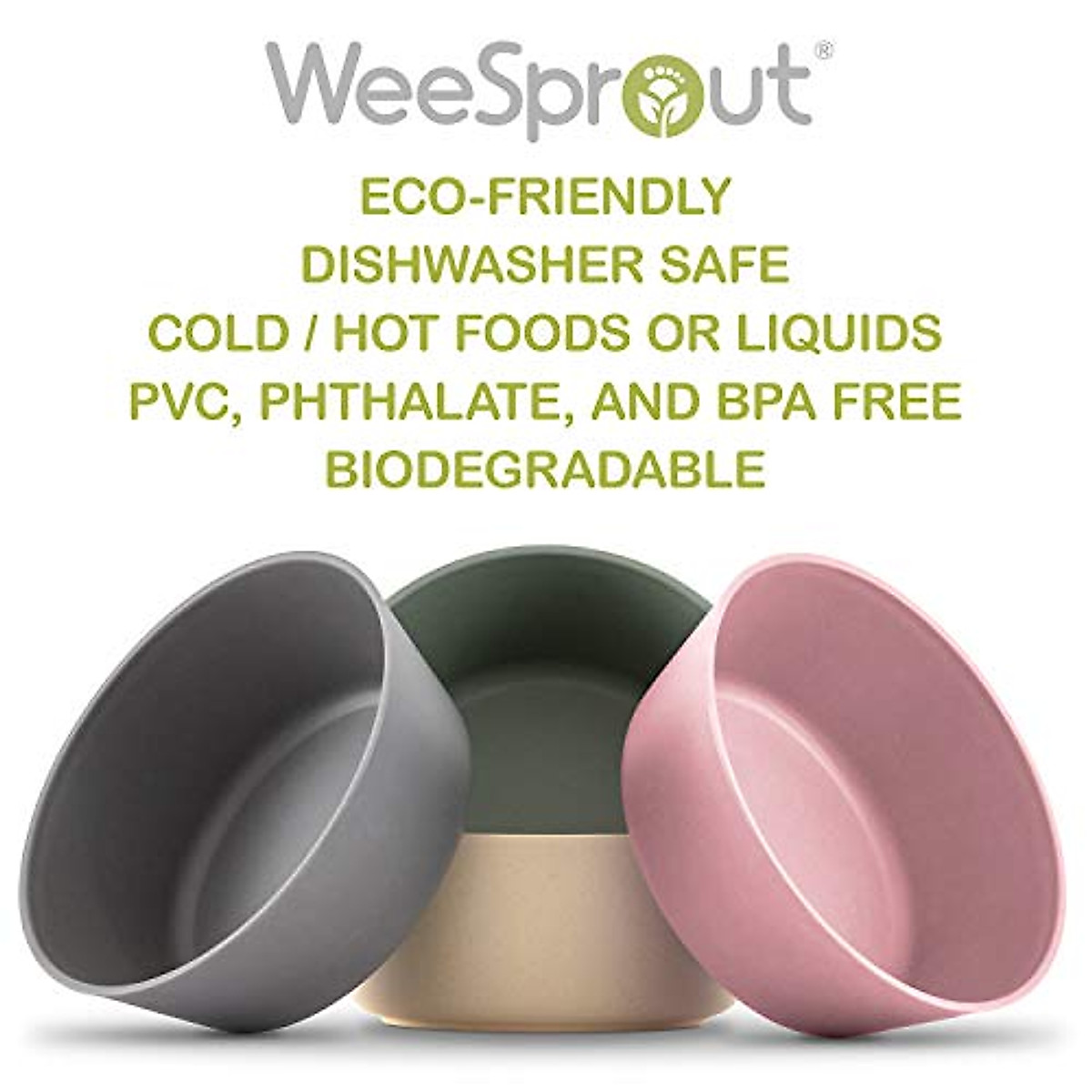 WeeSprout Bamboo Kids Bowls, Set of Four 10 oz Kid-Sized Bamboo Bowls, Dishwasher Safe Kid Bowls (Pink, Green, Gray, & Beige)