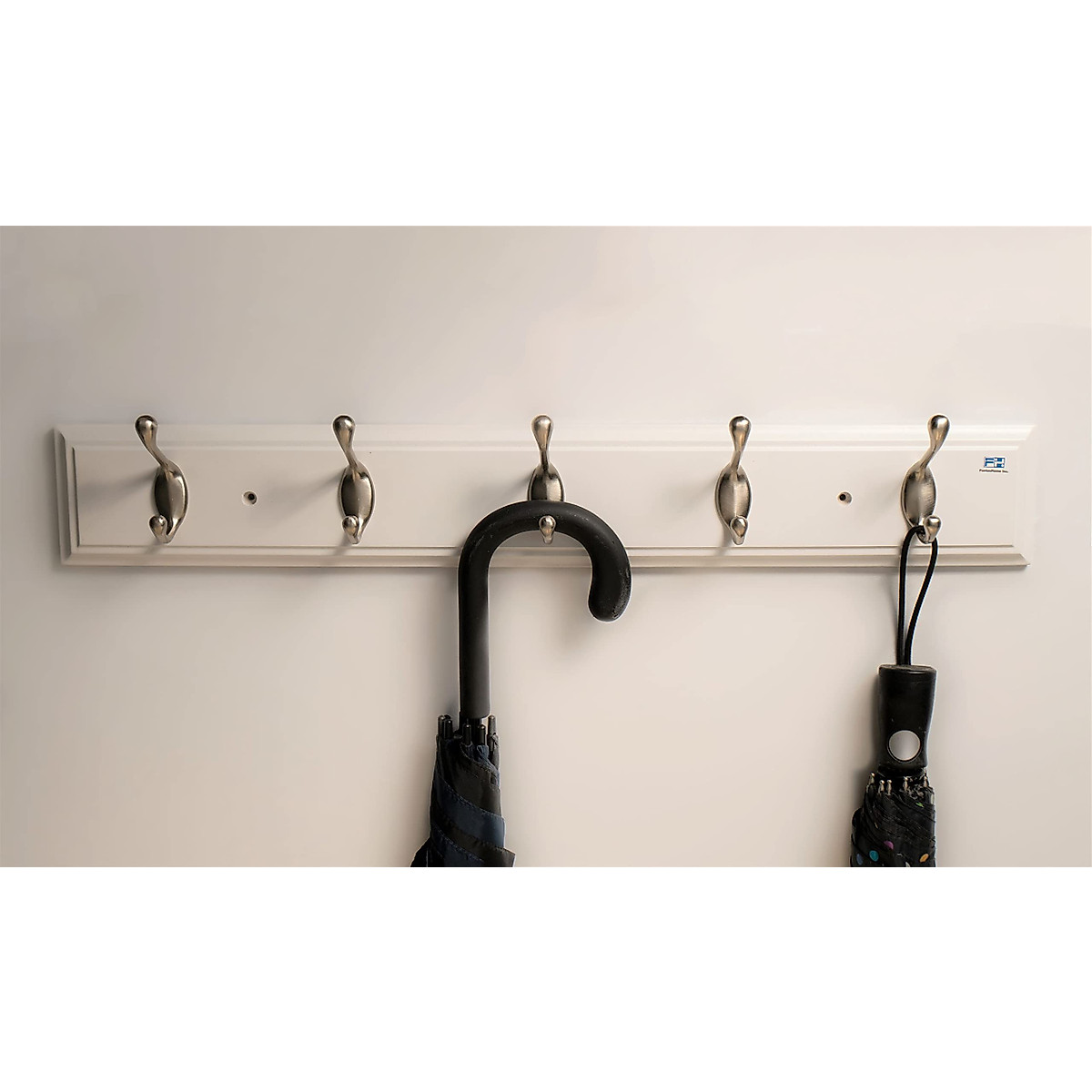 FantasHome 27" Bella Wall Mounted Heavy Duty Hook Rack with 5 Hooks - White/Silver, Satin Nickel Finish