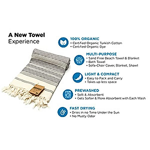 DEMMEX Ultra Soft Turkish Bath and Beach Towel - 100% Organic Cotton, Lightweight Quick-Dry Peshtemal, Prewashed, Diamond Weave, Oeko-TEX Certified, 71x36 - Luxury Beach, Spa, Bathroom Use, Dark Gray