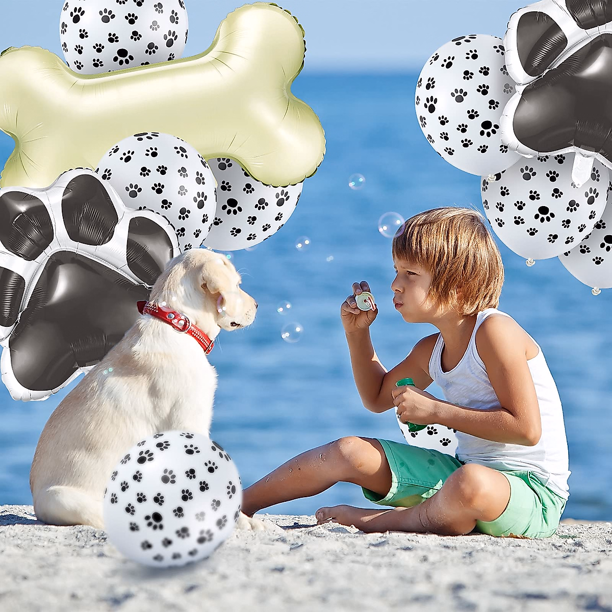 46 Pieces Dog Themed Balloons Include 40 Pieces Dog Paw Print Latex Balloons 3 Pieces Bone Shaped Foil Balloons and 3 Pieces Dog Paw Print Foil Balloons Props for Pets Kids Birthday Party Decorations