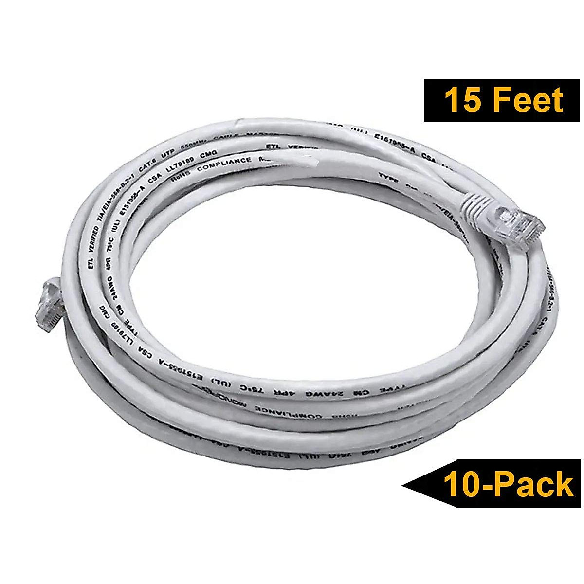 iMBAPrice 15 ' Cat5e Network Ethernet Patch Cable, 10 Pack, White (IMBA-CAT5-15WT-10PK)