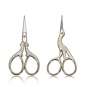 XCRUI 2Pack Embroidery Scissors, Stainless Steel Sharp Stork Scissors for Embroidery,Paper Cutting, Sewing, Craft, Art Work & Daily Activities(Gold)