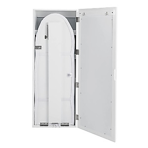 Wall Mount Ironing Board, Foldable Hiding 180° Swivel Ironing Board with 4 Spacious Storageshelve, Multifunctional Bathroom Cabinet with Mirror, White Ironing Board Cabinet