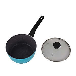 QStar 2.45 qt Granite Aluminum Nonstick Sauce Pan in Blue with Lid and Cool Touch Handle